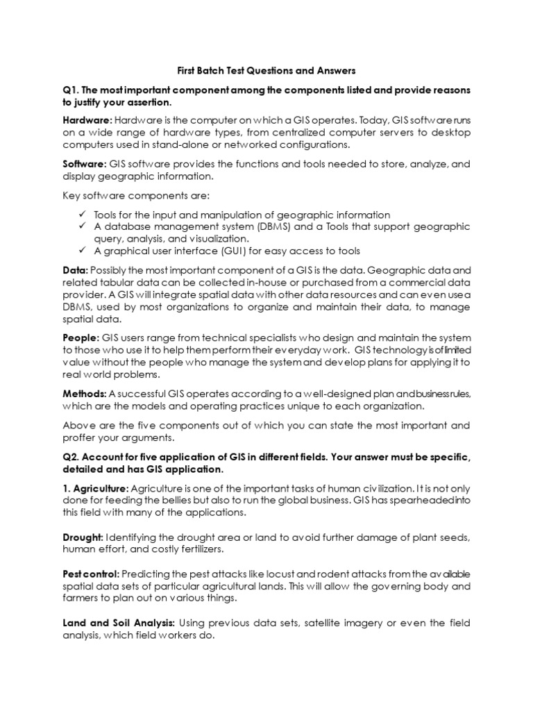 GIS Test Questions & Answers | Download Free PDF | Geographic ...