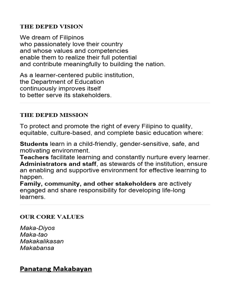 The Deped Vision Printable | PDF