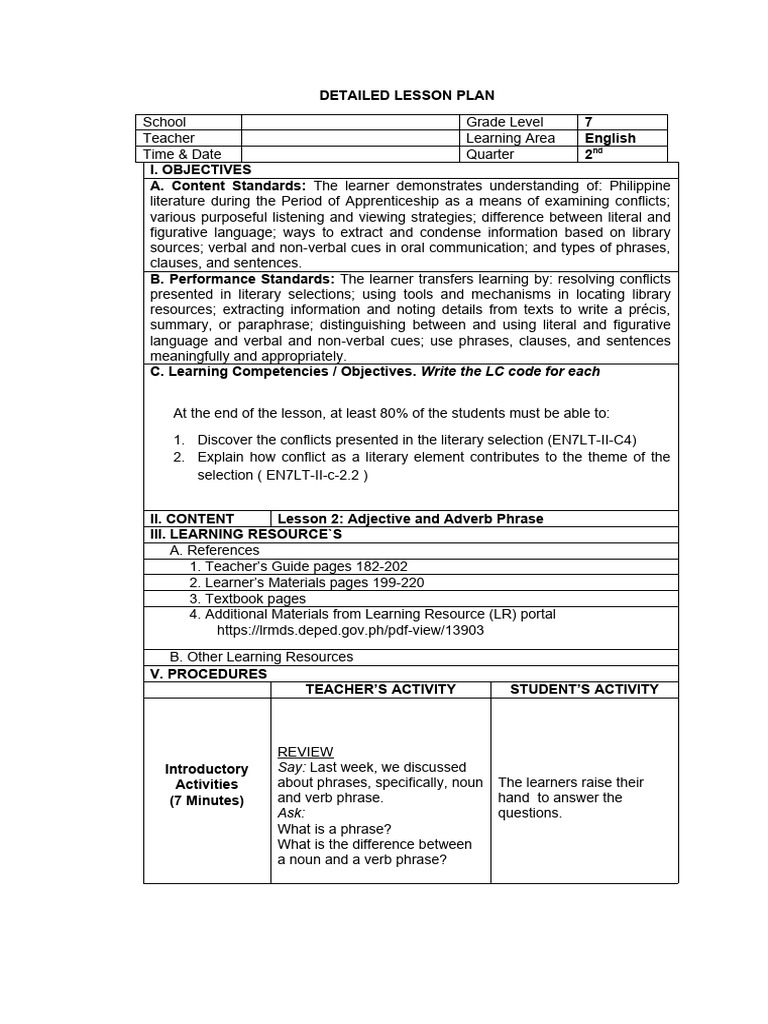 Grade 7 DLP Week 2 Lesson 2.2 | PDF | Learning | Teachers