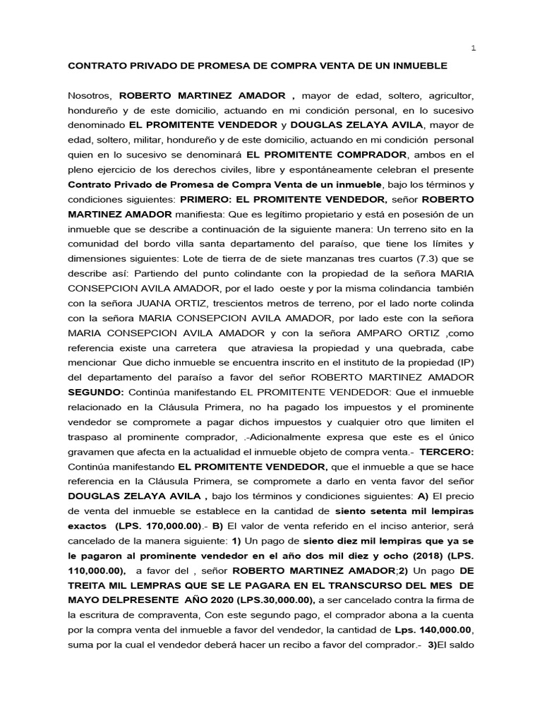 Contrato Privado de Promesa de Compra Venta de Un Inmueble 20 | Descargar gratis PDF | Derecho ...