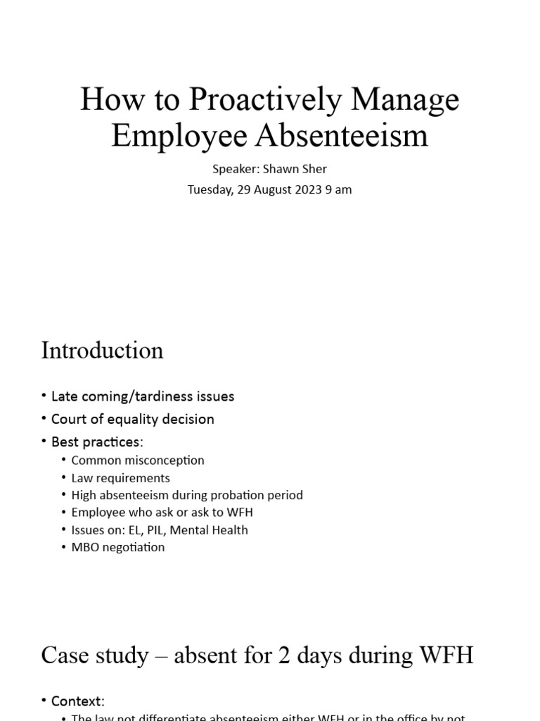How To Proactively Manage Employee Absenteeism Notes 20230829 | PDF