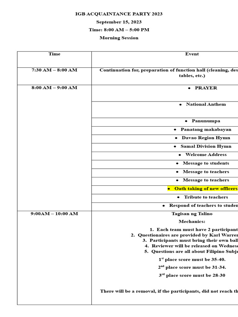 Acquaintance Party 2023 | PDF