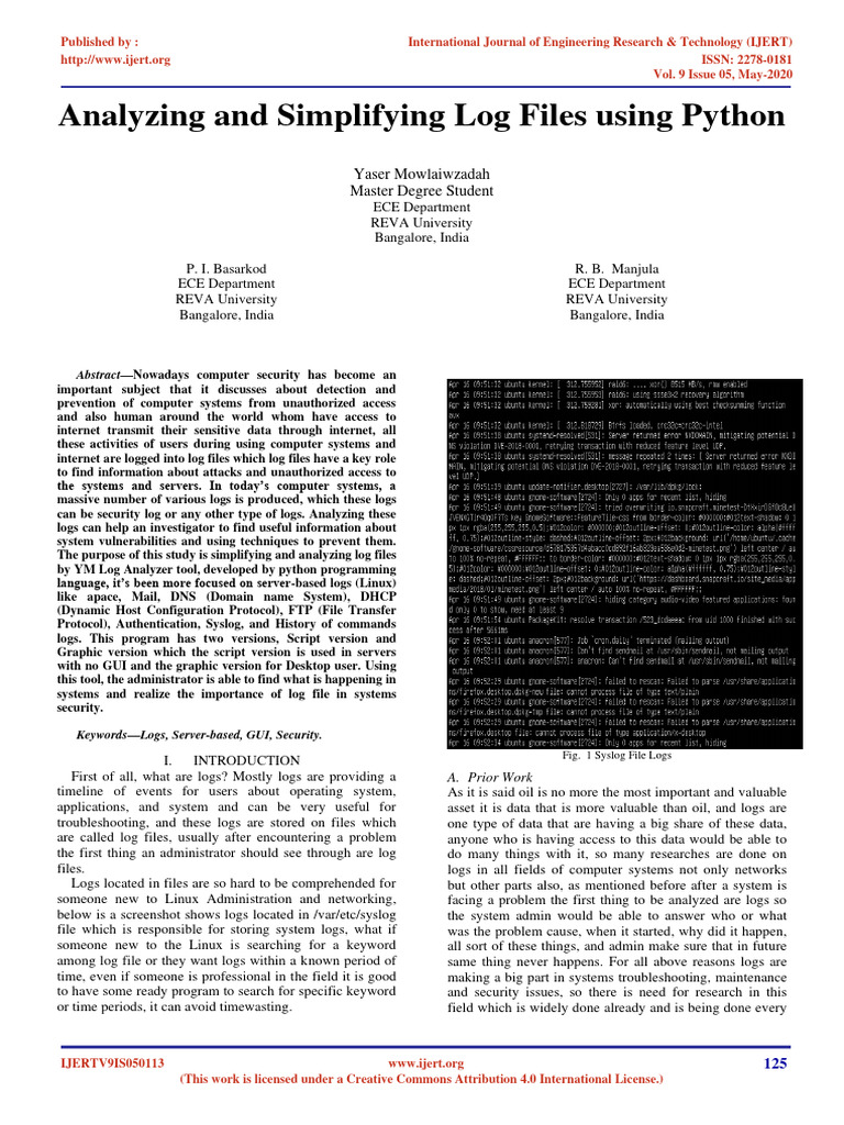 Analyzing and Simplifying Log Files Using Python IJERTV9IS050113 | Download Free PDF | Operating ...