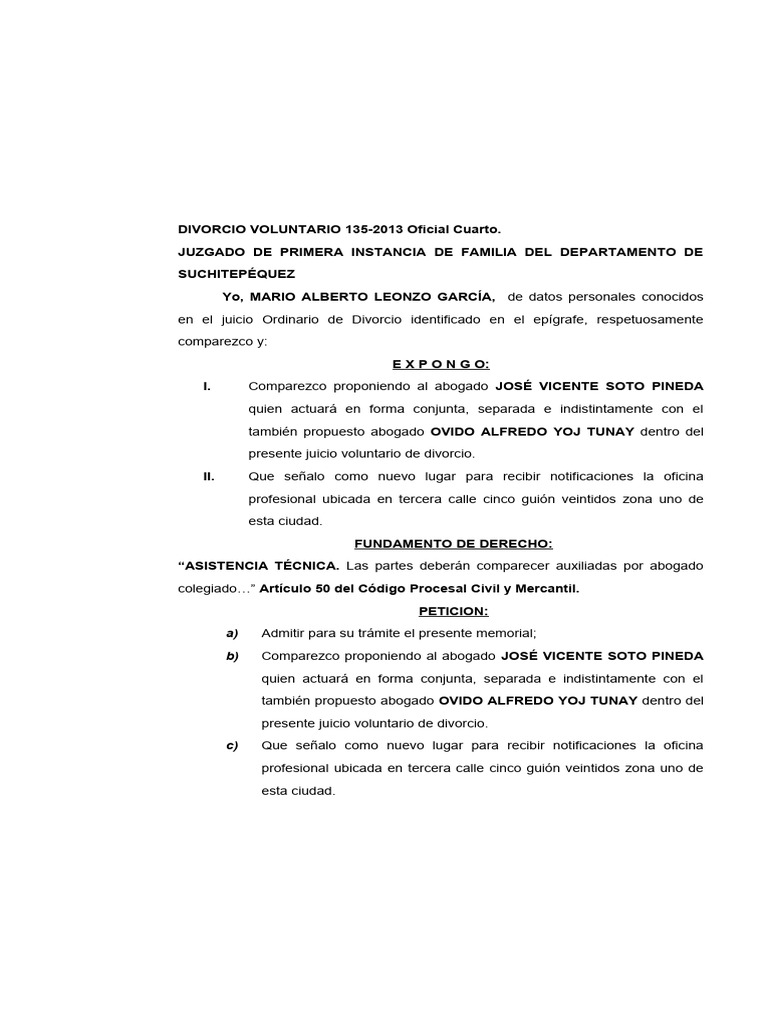 Divorcio Voluntario en Suchitepéquez | PDF | Política | Derecho