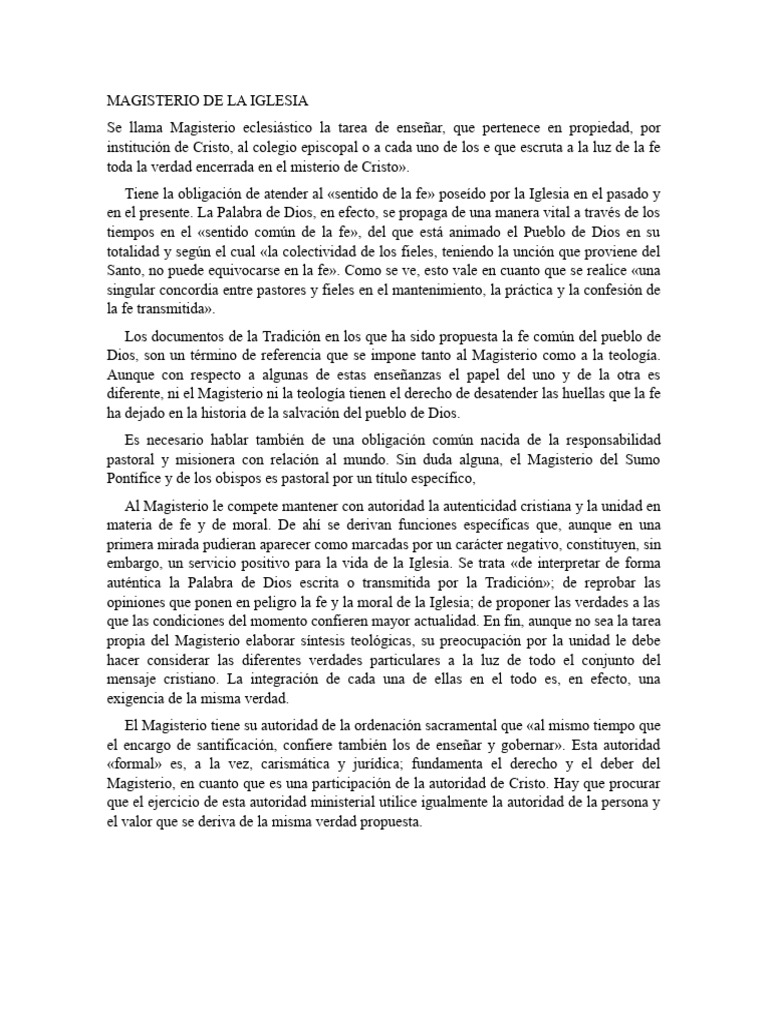 Funciones del Magisterio de la Iglesia | PDF | Iglesia Católica | Fe