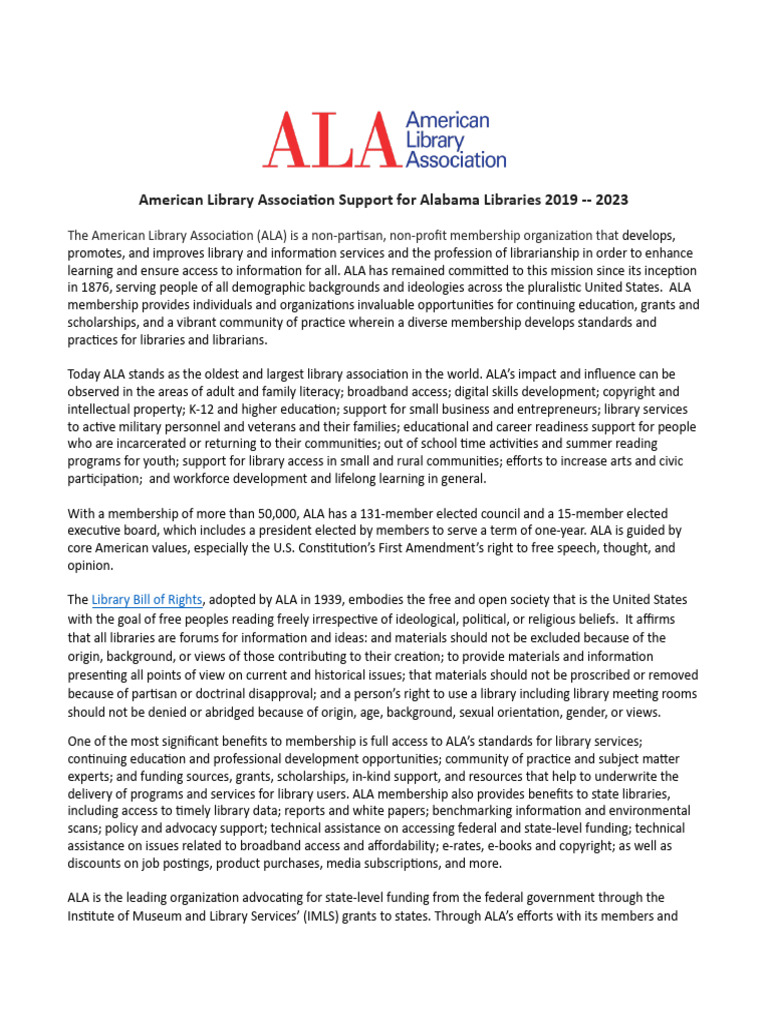 American Library Association Support For Libraries - AL | PDF ...