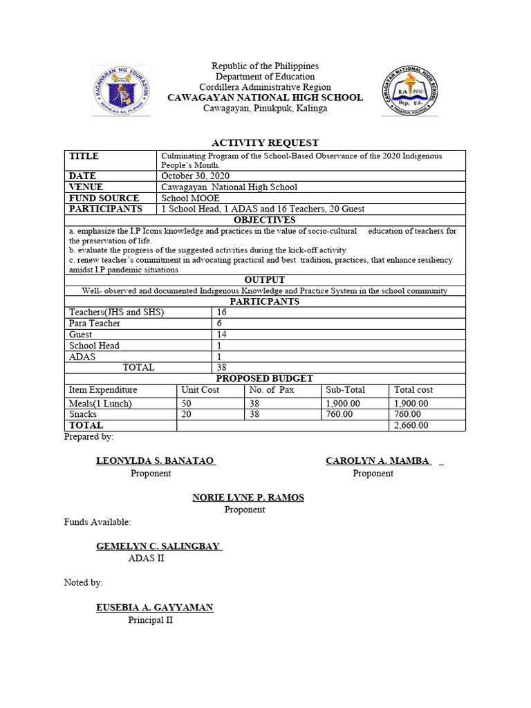Activity Request Iped S.Y 2020-2021 | PDF