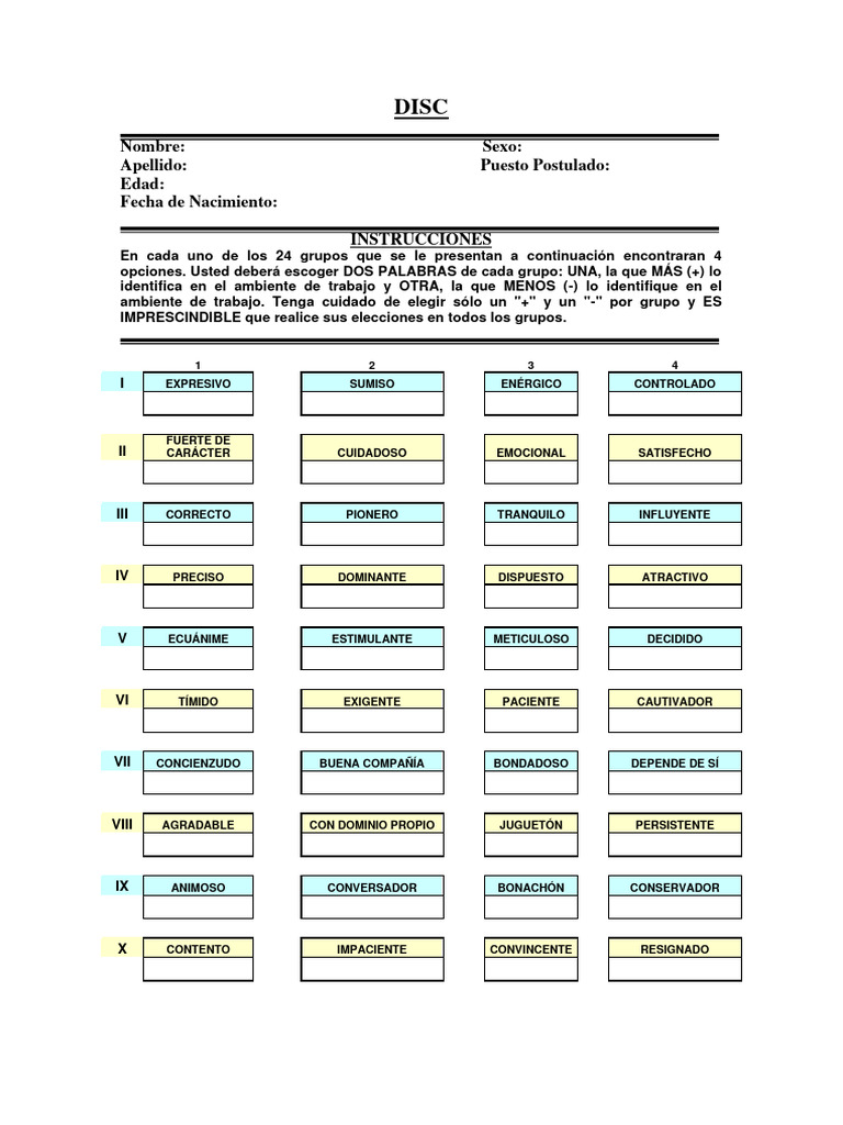 Estilos de Personalidad - Cuestionario DISC | PDF