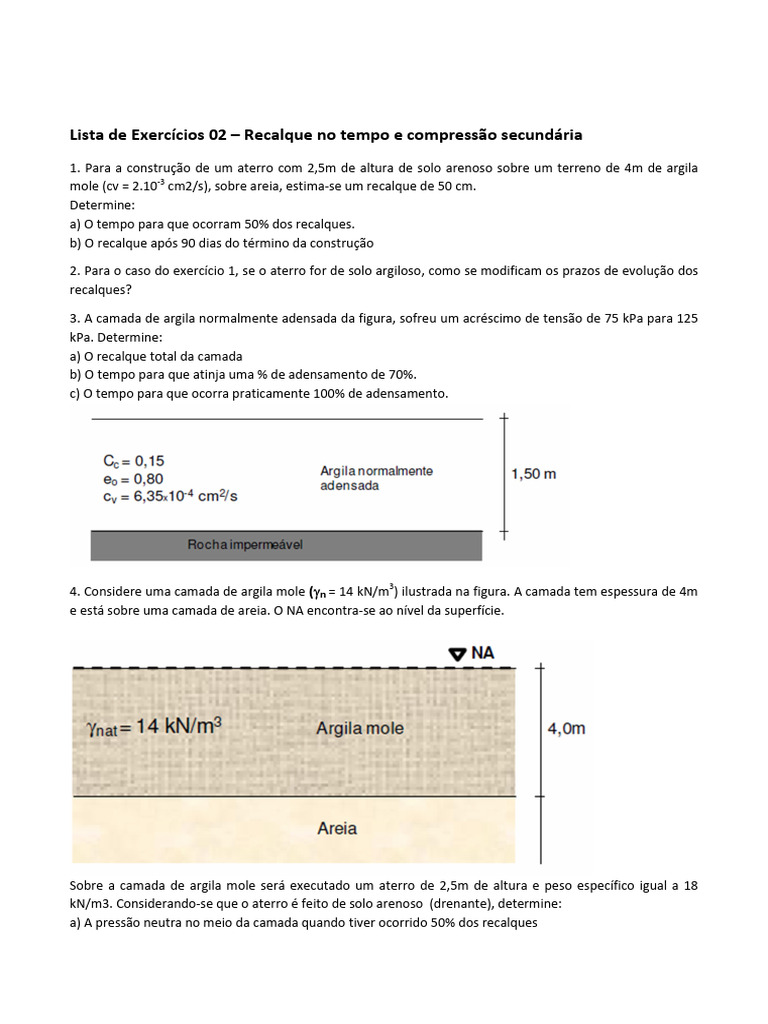 Exerc 02 - Obras de Terra | PDF | Pressão | Solo