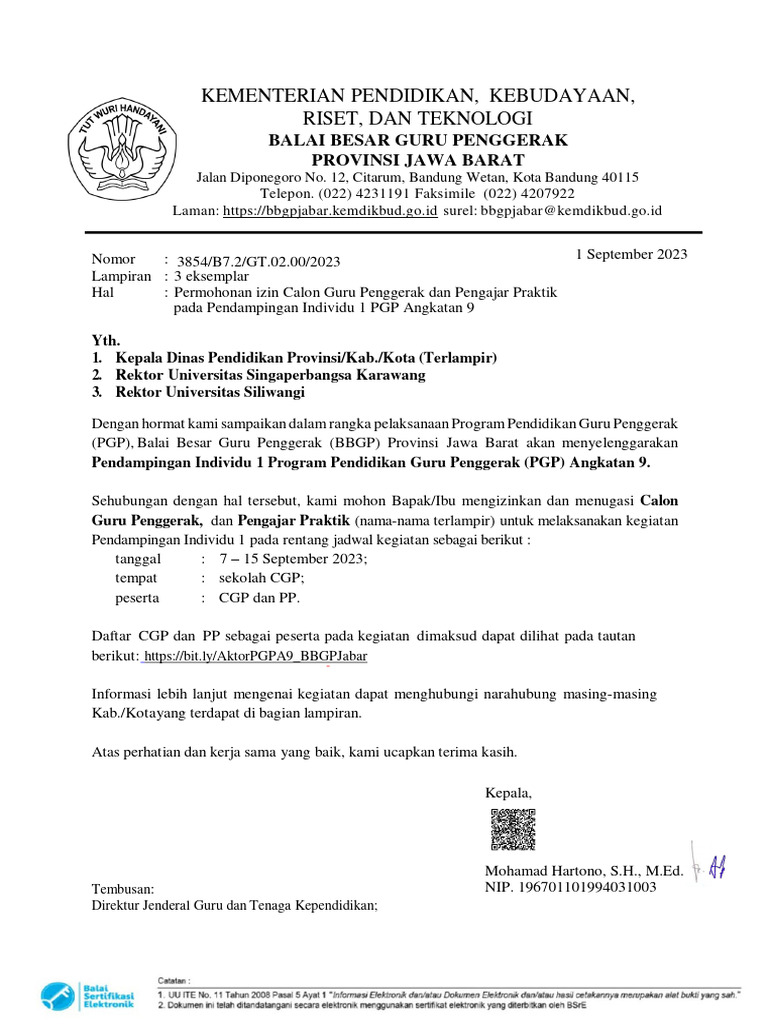 Surat Undang PI 1 PGP A9 Untuk PP Dan CGP | PDF