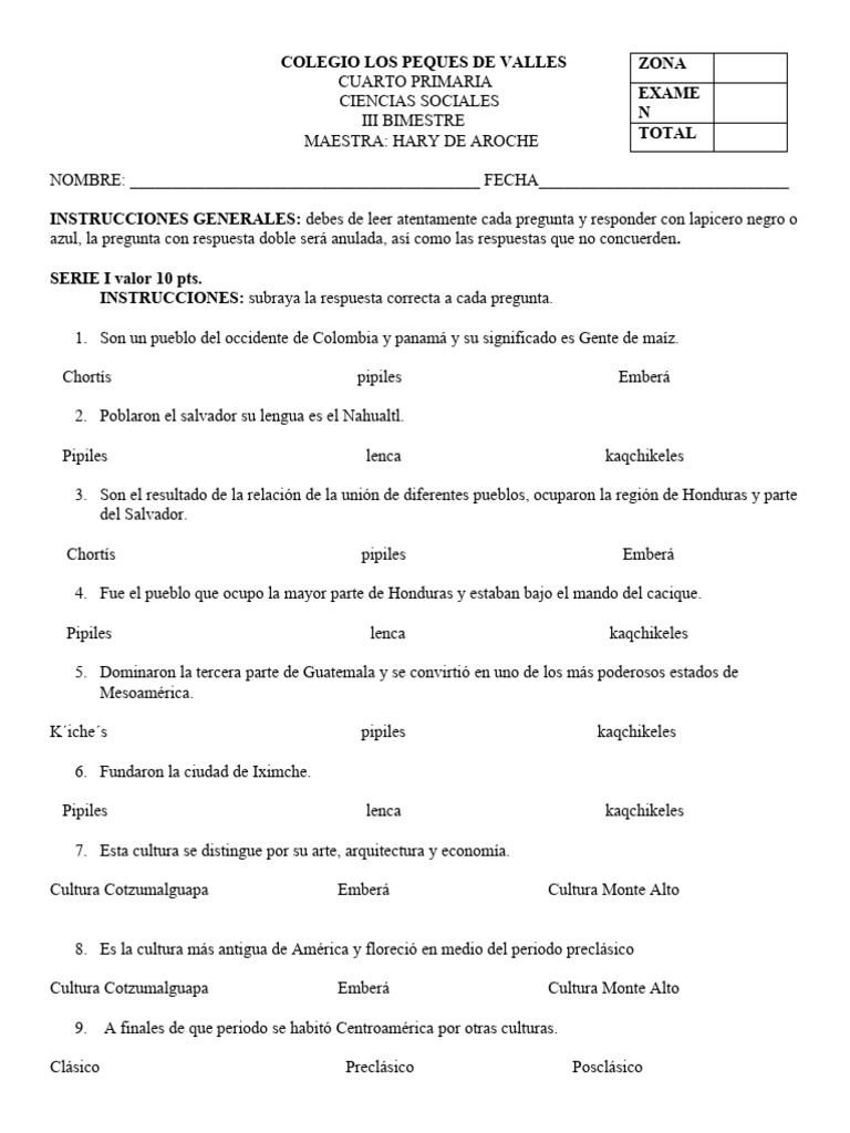 Examenes 3 Bimestre | PDF | Centroamérica | Honduras
