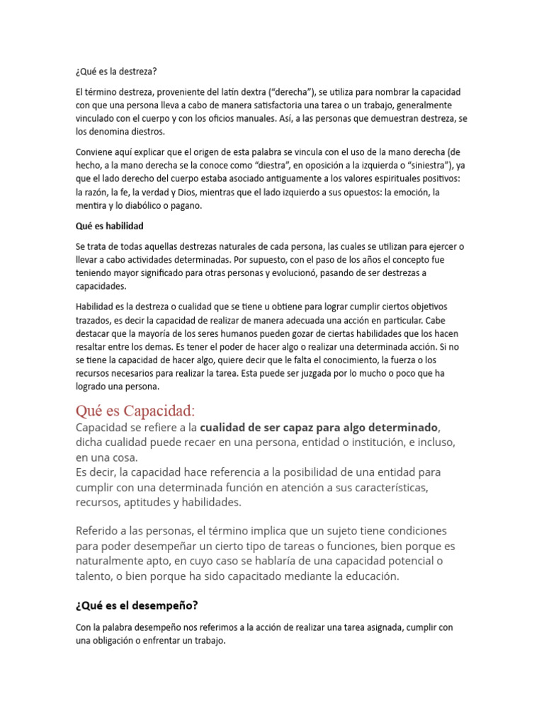 Definición de Destreza y Habilidades | PDF | Pensamiento | Palabra