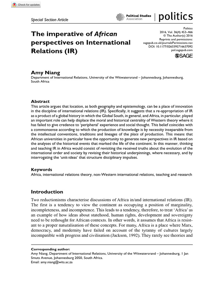 African Perspectives in International Relations | PDF | Knowledge | Thought