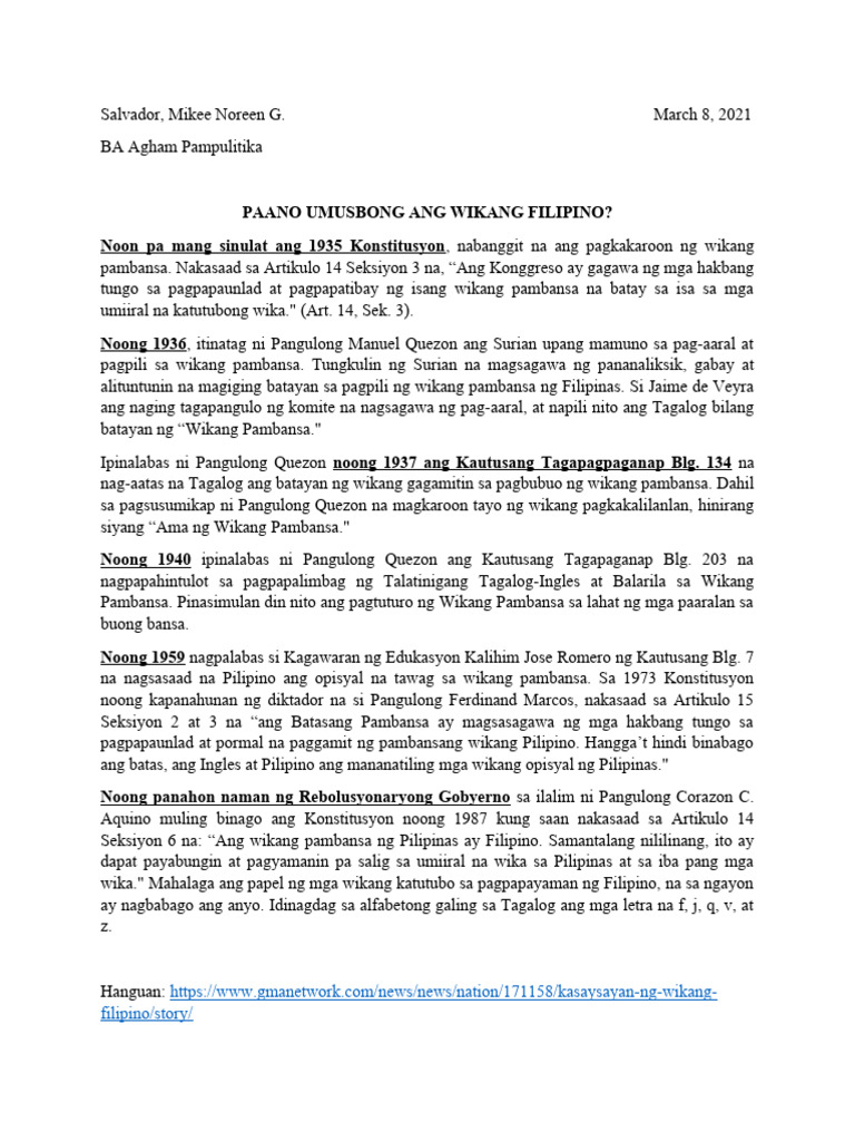 Wikang Filipino | PDF