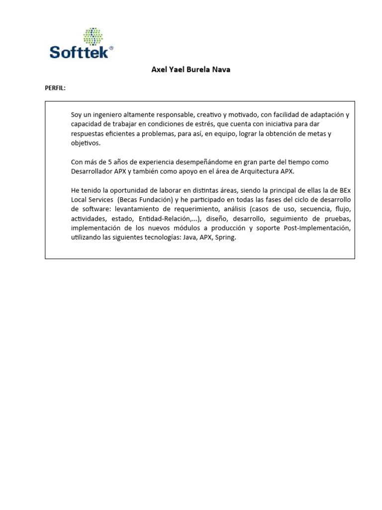 CV Formato Softtek - Nombre - 2015 - Ref | PDF | Ingeniería de software ... CV Formato Softtek - Nombre - 2015 - Ref | PDF | Ingeniería de software ...