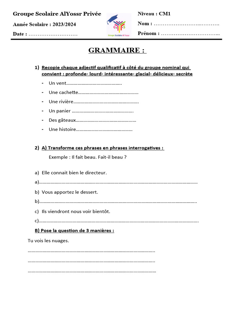 Grammaire cm1 | PDF