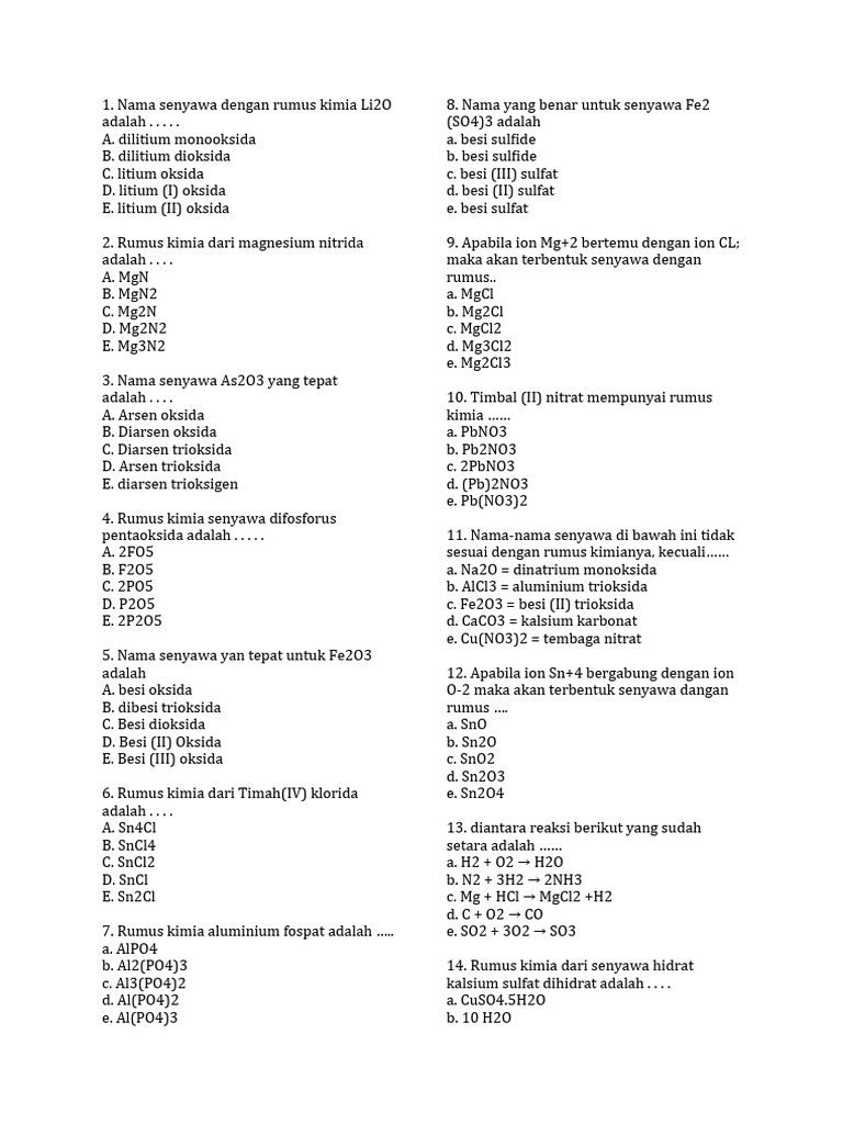 Soal Rumus Kimia | PDF | Sains & Matematika