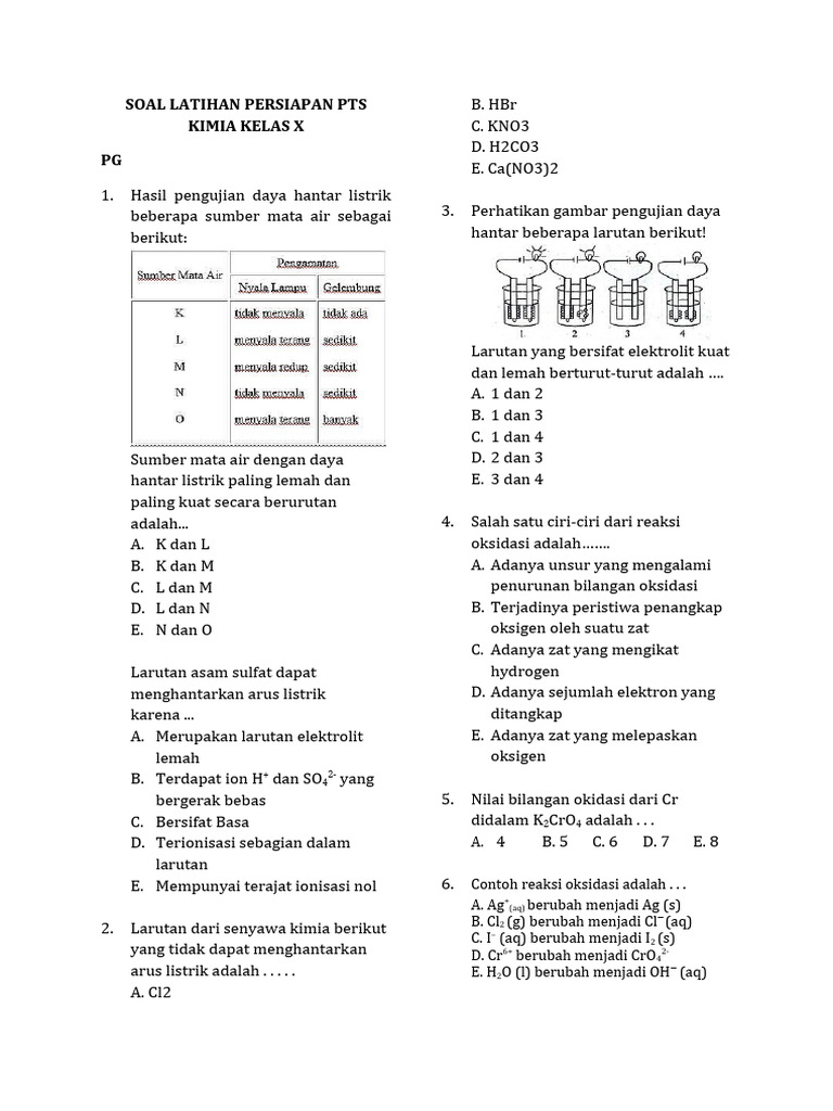 Soal Latihan Persiapan PTS Kimia Kelas X | PDF