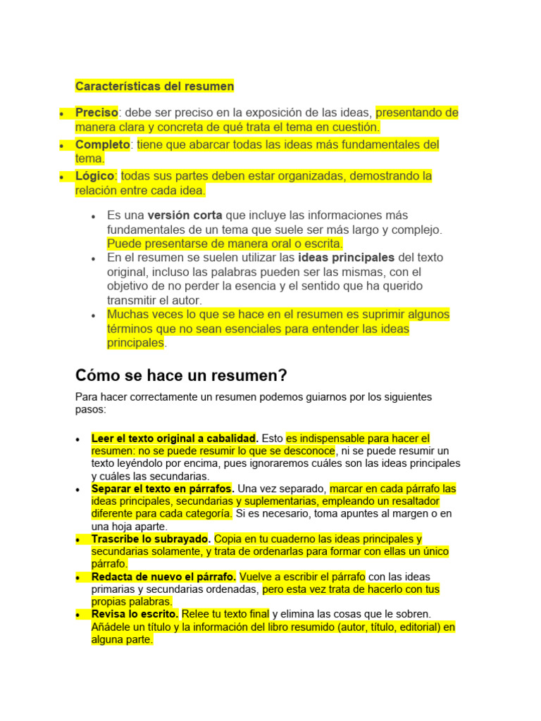 Características del Resumen y Síntesis | PDF | Aprendizaje | Ciencia ...