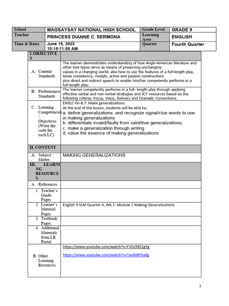 Dlp Making Generalizations Pdf Learning Cognition
