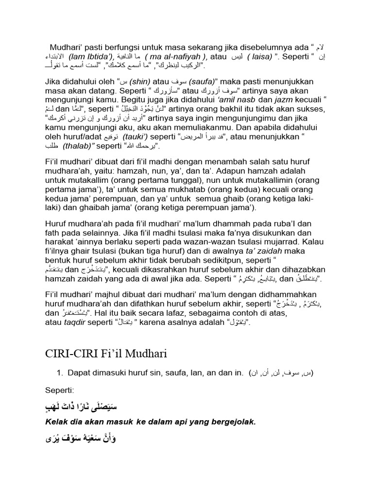 Panduan Lengkap Fi'il Mudhari' dan Isim Masdar | PDF