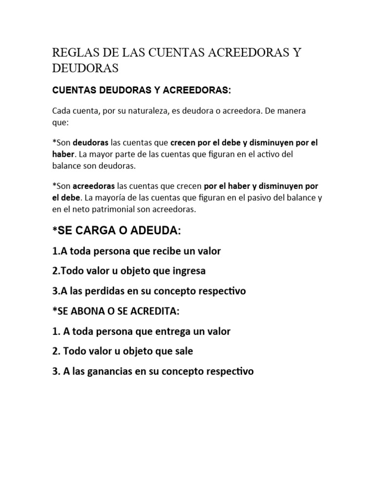 Cuentas Acreedoras y Deudoras | PDF