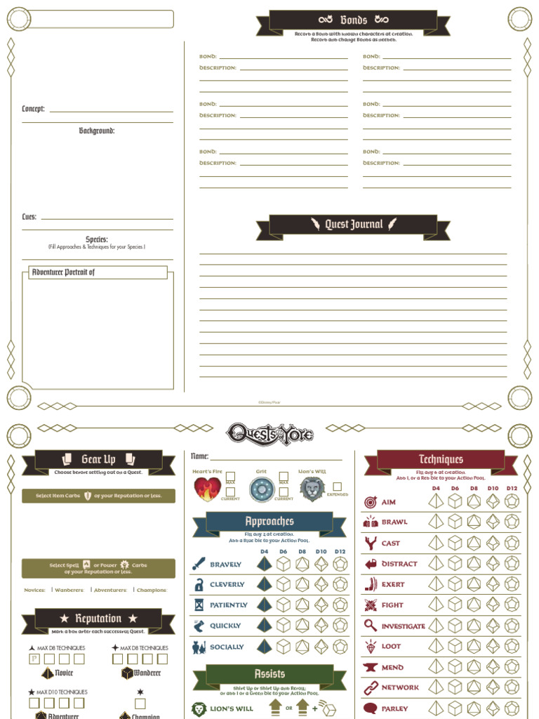 Onward Quests of Yore Character BlankSheet | PDF