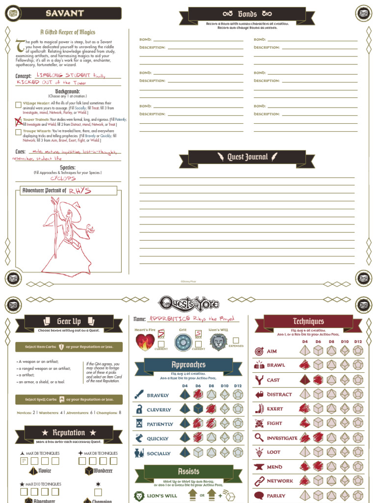 Onward Quests of Yore Printer Friendly Character Sheets Pre Generated | PDF