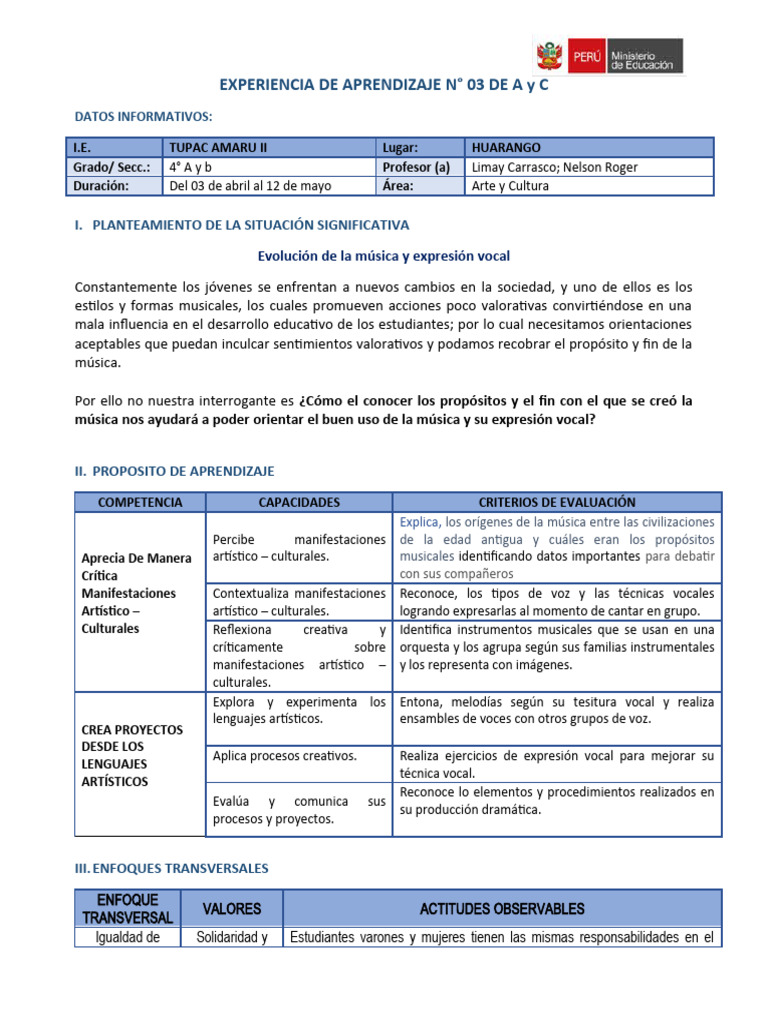 Experiencia de Aprendizaje 03 Cuarto | PDF | Evaluación | Aprendizaje