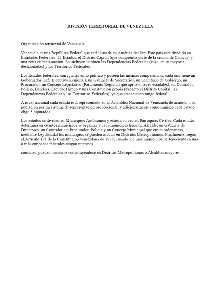 División Política Territorial de Venezuela | PDF
