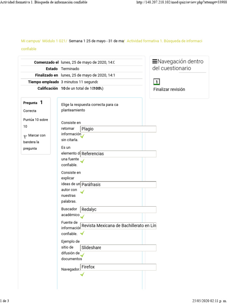 Cuestionario. Actividad formativa 1. Búsqueda de información confiable | PDF | ciberespacio ...