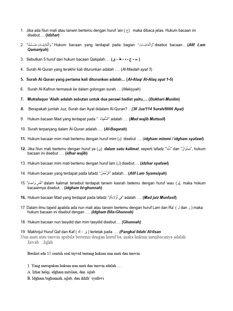 Qamariyah) : Nun Mati Atau Tanwin Apabila Bertemu Dengan Huruf Ba, Maka Hukum Membacanya Adalah ...