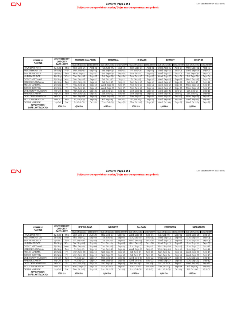 Centerm Port Vessel Cut-Off Schedule | PDF | Merchant Navy | Shipping