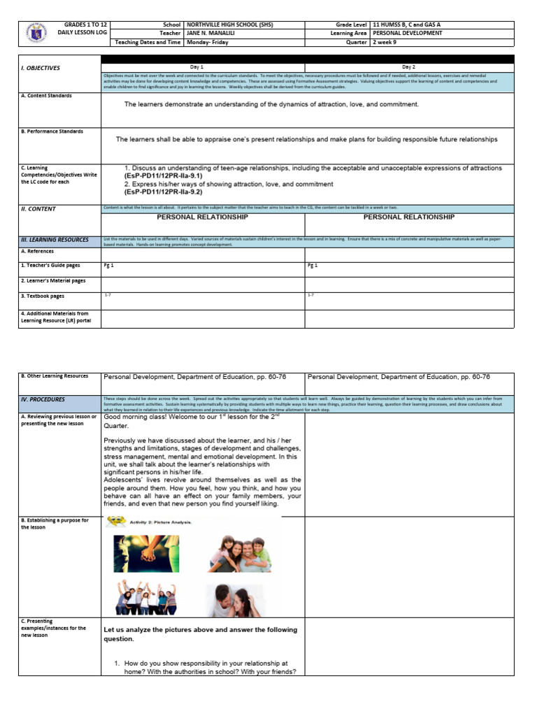 Q2 DLL Week 1 | PDF | Learning | Teachers