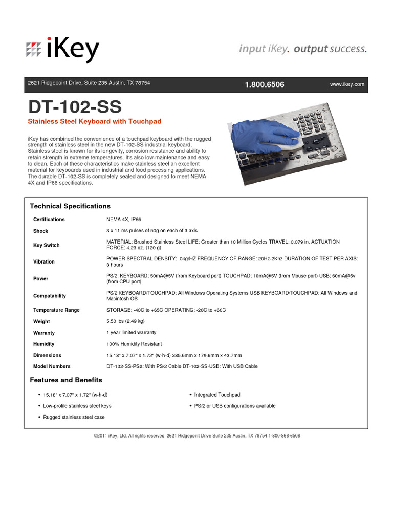DT 102 SS Specsheet | PDF | Computer Keyboard | Stainless Steel