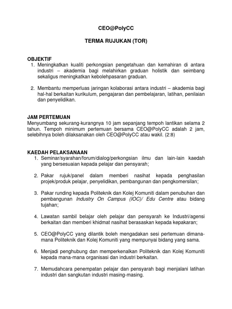Terma Rujukan Ceo@polycc 5.9.2023 | PDF | Karier & Perkembangan | Bisnis
