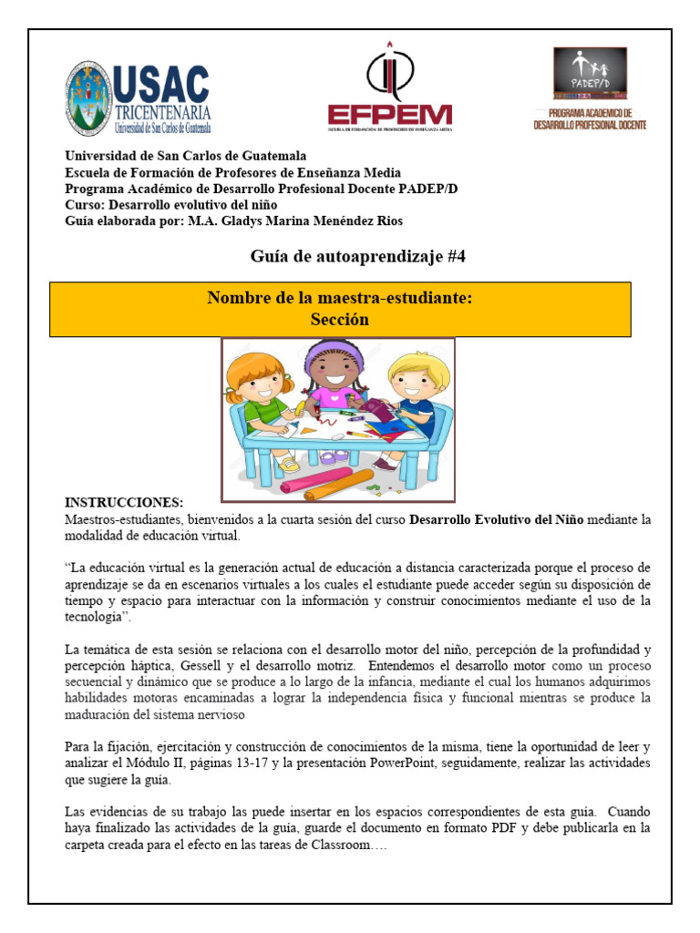 Guía De Autoaprendizaje 4 Pdf Percepción Maestros