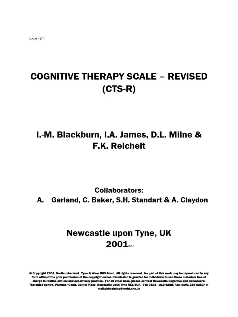 Cognitive Therapy Scale - Revised (CTS-R) | PDF | Psychotherapy ...