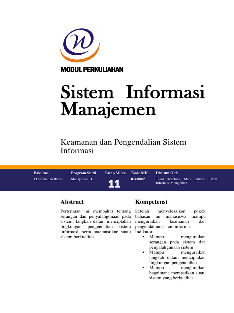 Modul Sim Pertemuan11 Keamanan Dan Pengendalian Sistem Informasi Pdf
