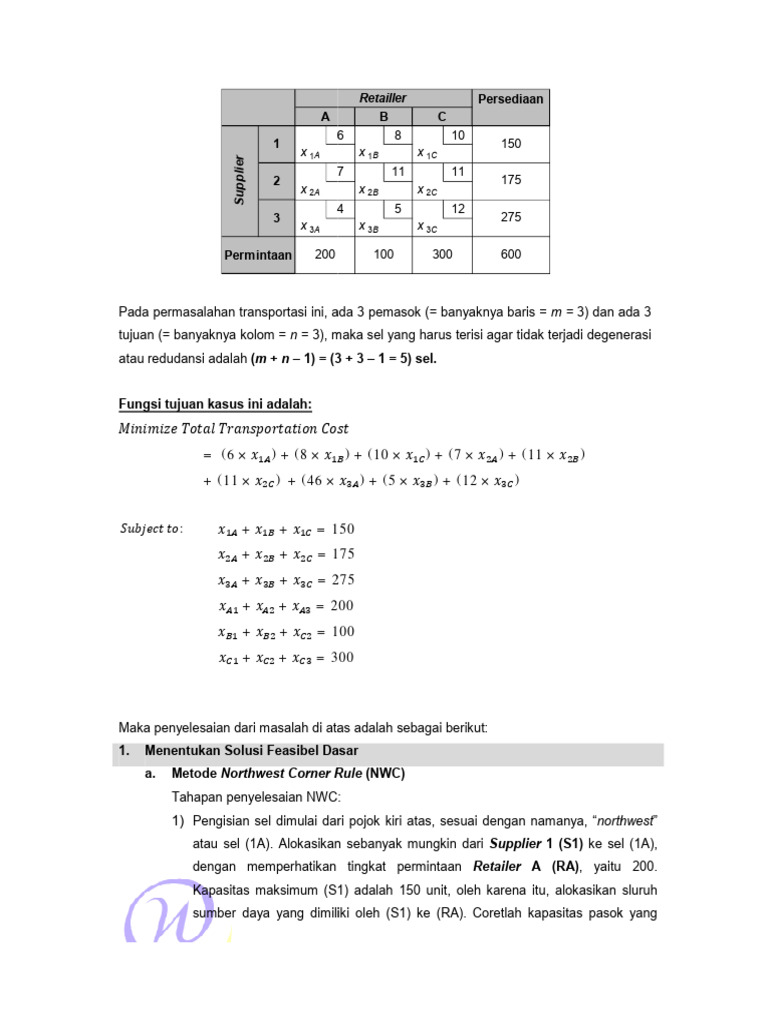 Optimasi Transportasi: Metode NWC, LC, VAM | PDF