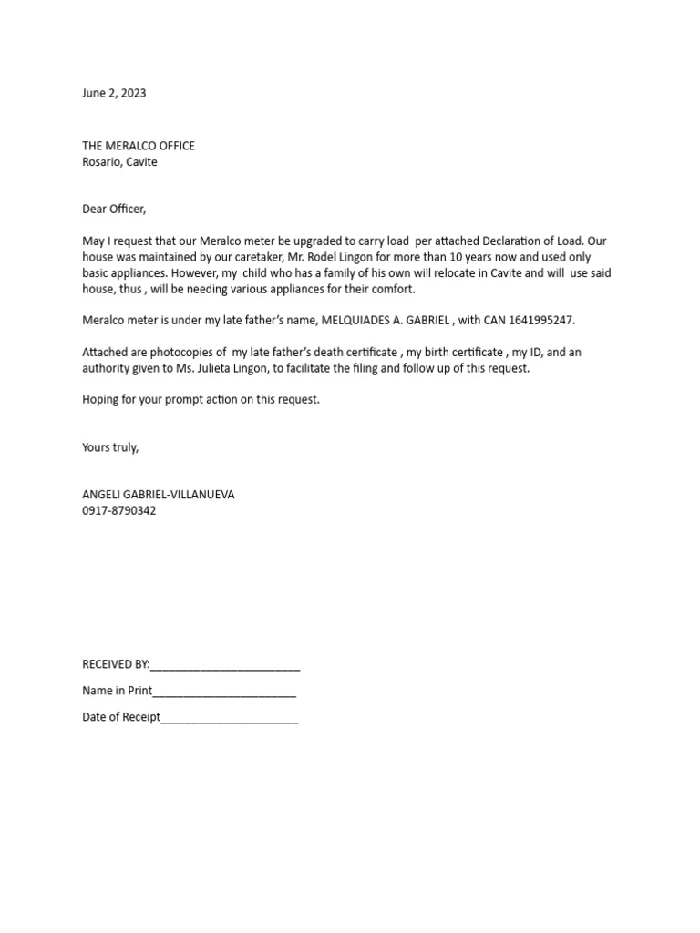 Meralco Request Upgrade Tanza | PDF