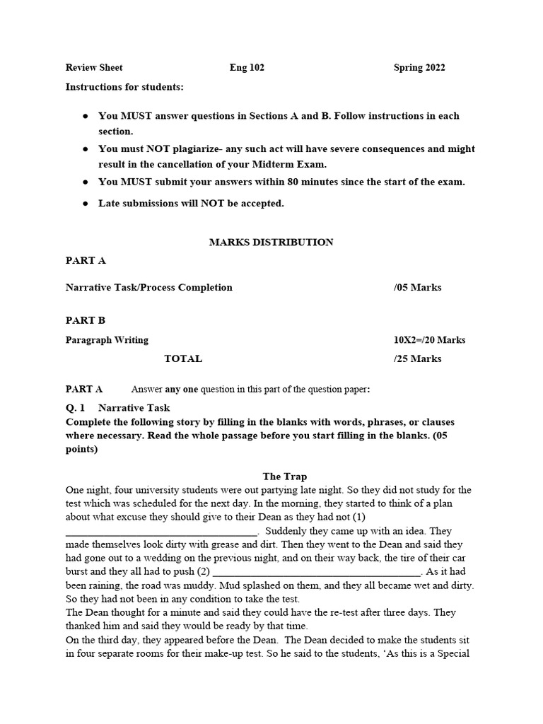Review Sheet Final Exam - Eng 102 - Spring 2022 | PDF | Paragraph ...