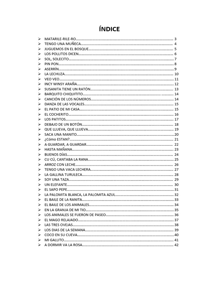 Indice Cancionero | PDF