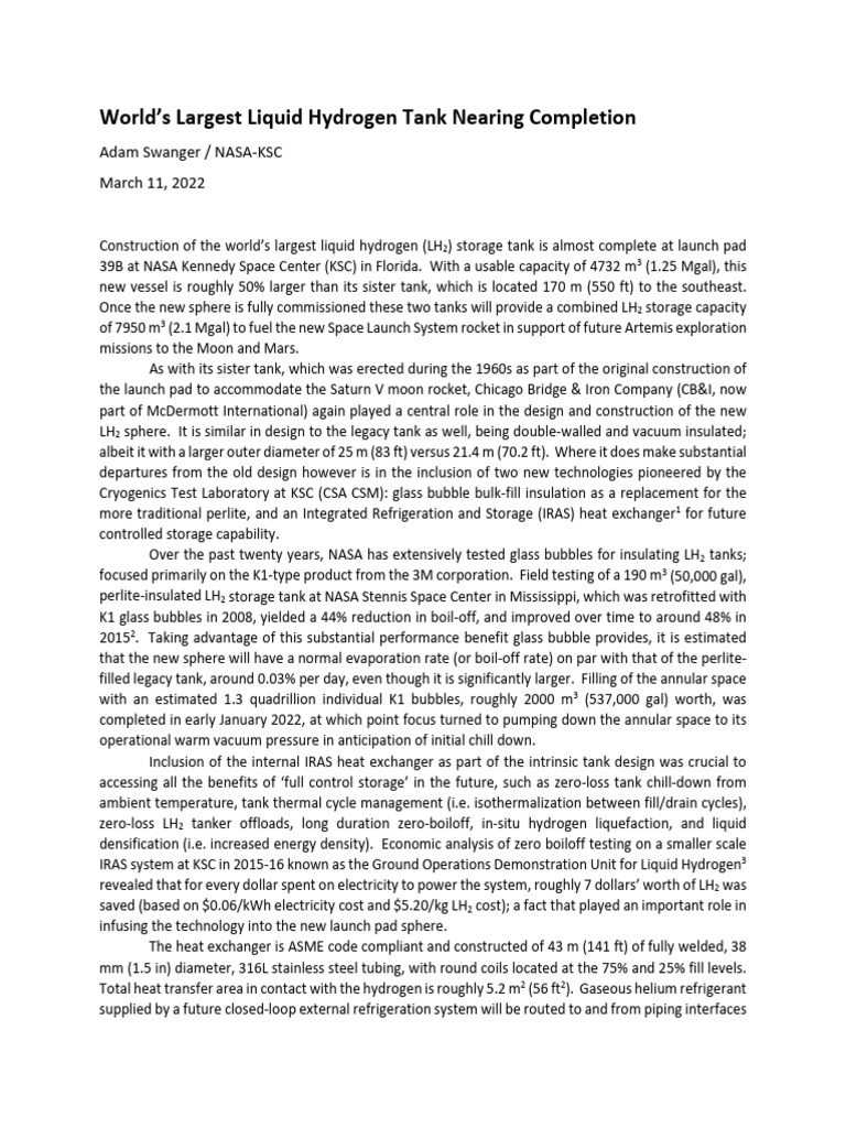 Largest - LH2 Sphere Update On 11-Mar-22 | PDF | Liquid Hydrogen | Heat ...