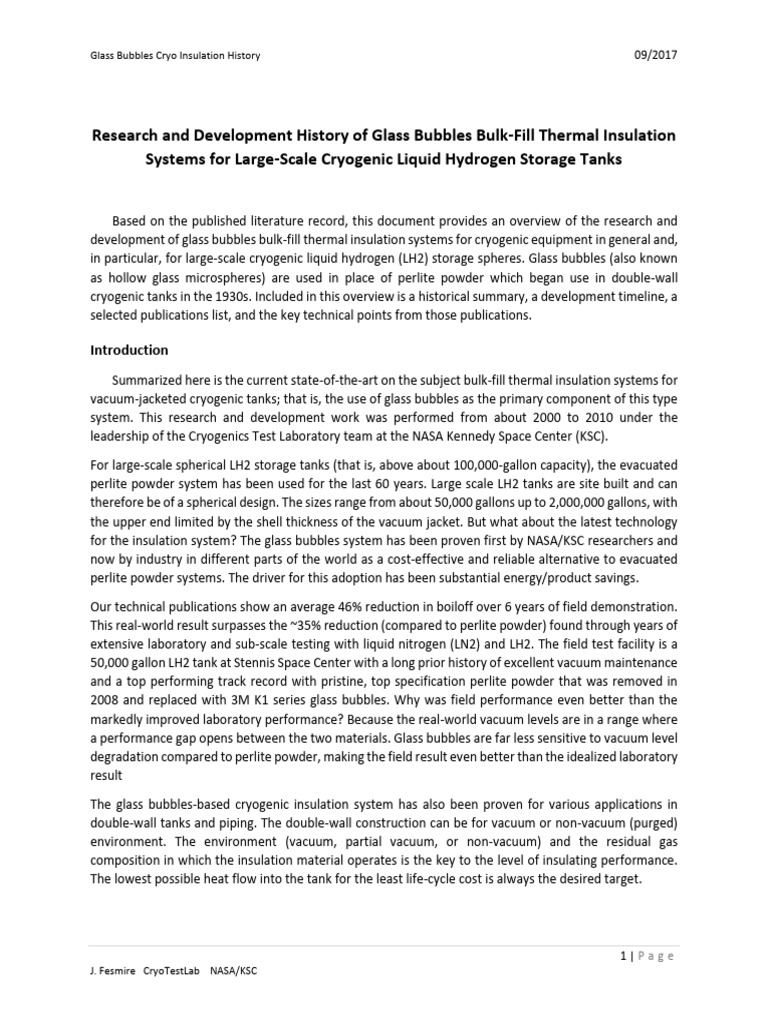 NASA Glass Bubble Insulation | PDF | Cryogenics | Liquid Hydrogen