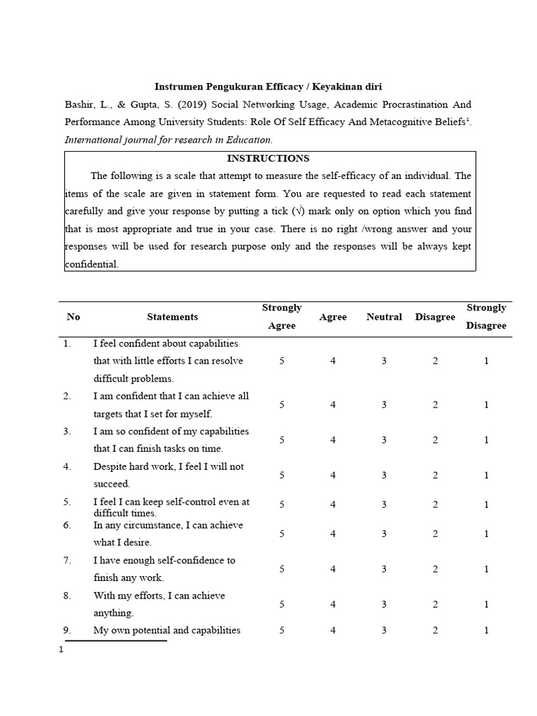 College Academic Self-Efficacy | PDF | Self Efficacy | Cognitive Science