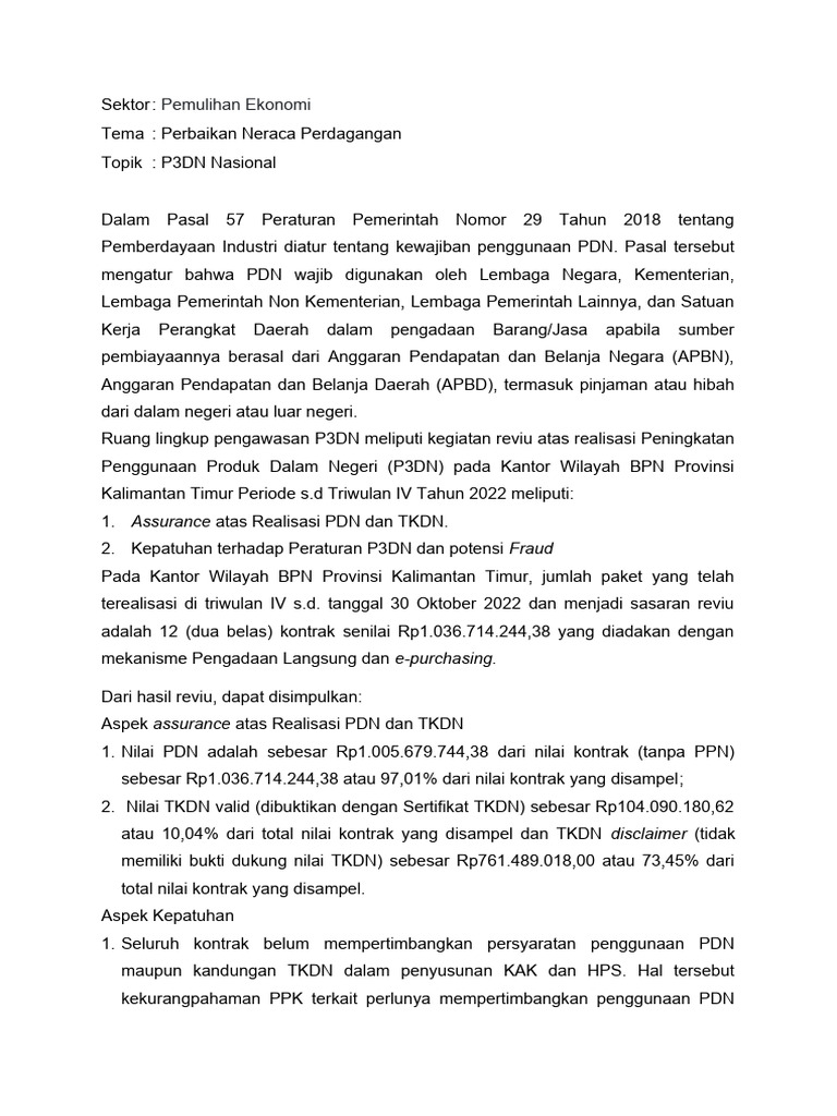 Draft SHP P3DN Kanwil BPN Kaltim | PDF | Bisnis | Pengelolaan Keuangan ...