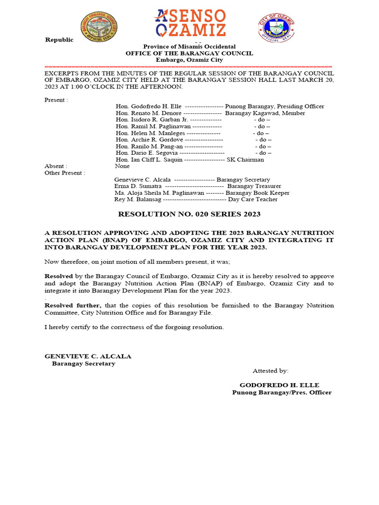 Resolution No. 020 S. 2022 BNAP 2023 | PDF