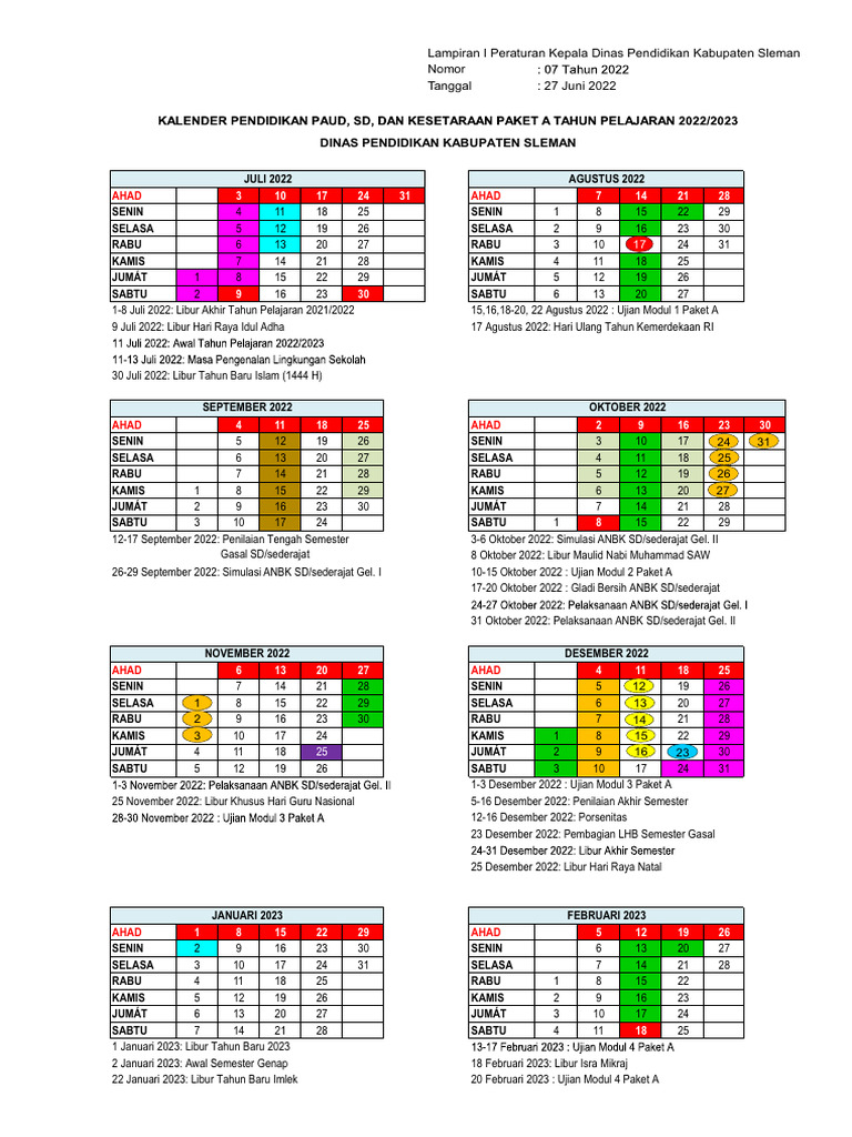 Kalender Pendidikan Sleman 2025 | PDF