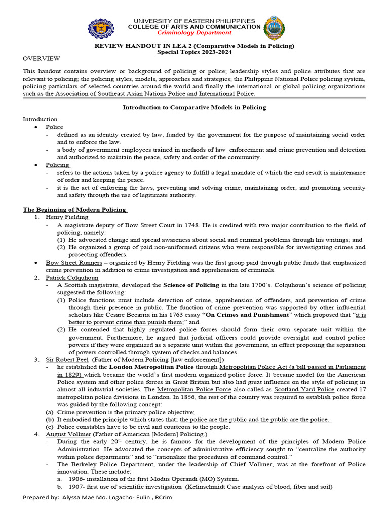 Review Handout in Comparative Police Model | PDF | Police | Leadership Review Handout in Comparative Police Model | PDF | Police | Leadership